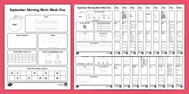 Kindergarten September Morning Work Bundle (teacher made)