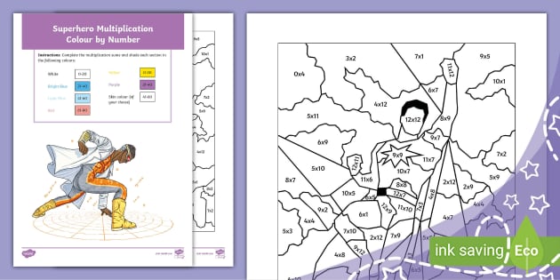 Superhero Multiplication Colour by Number (teacher made)