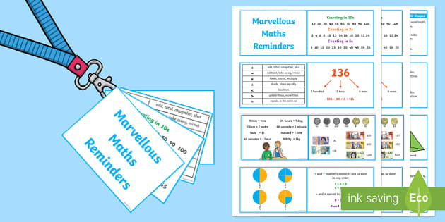 Lanyard-Sized Marvellous Maths Reminders Cards - Twinkl
