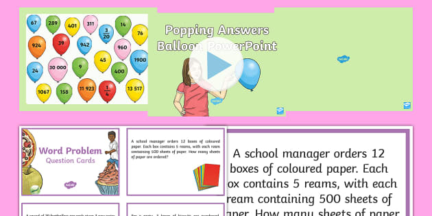 UKS2 Maths Word Problems and Popping Answers Balloon Activity