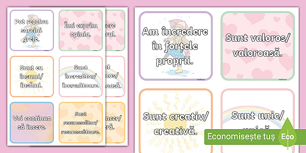 Afirmații pozitive pentru copii – Cartonașe