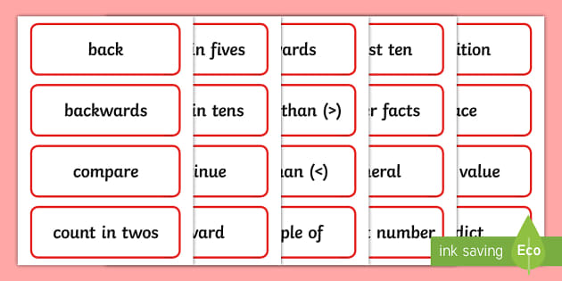 Year 2 2014 National Curriculum Number and Place Value Vocabulary Card