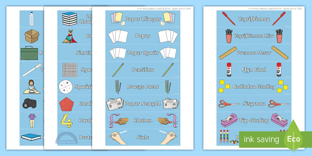 Classroom Equipment Tray Labels English/Welsh - Twinkl
