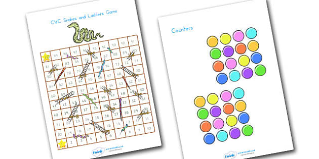 Snakes And Ladders CVC 1 100 (teacher made) - Twinkl