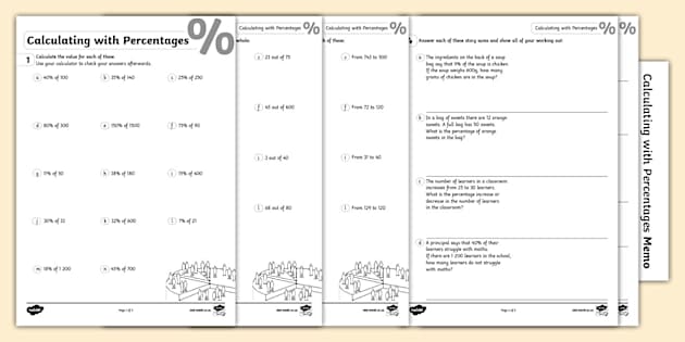 Calculating with Percentages Activity Sheet (teacher made)