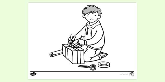 FREE! - Child Carefully Wrapping Present Colouring Sheet | Colouring