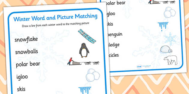 Winter Word and Picture Matching Activity (teacher made)