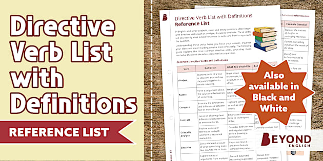 Directive Verb List with Definitions - Reference Sheet