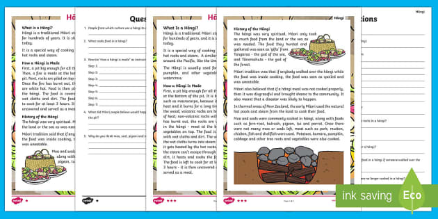 The Hangi Differentiated Reading Comprehension Activity - Maori Culture and