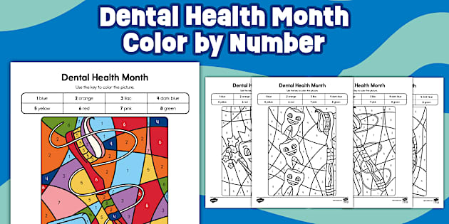 Dental Health Month Color by Number Worksheets