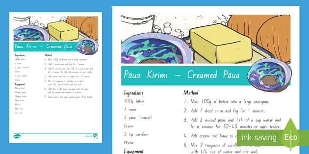 Creamed Paua Recipe (teacher made)