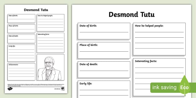 Desmond Tutu Fact File Template (teacher made) - Twinkl