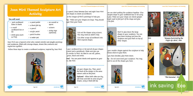 KS1 Joan Miró Themed Sculpture Art Activity (teacher made)