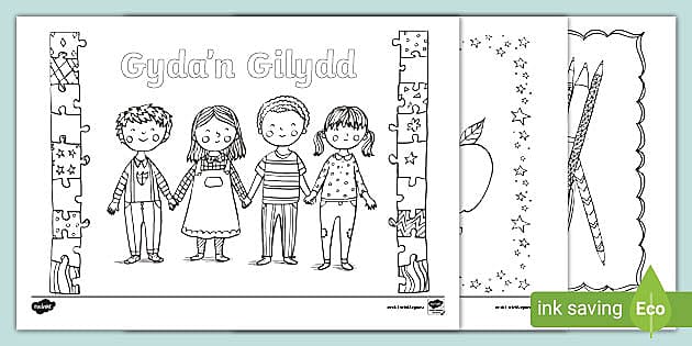 Back to School Themed Mindfulness Colouring Welsh