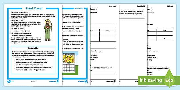 Saint David Differentiated Reading Comprehension Activity