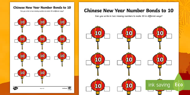 Chinese New Year Lantern Number Bonds to 10 Worksheet / Worksheet