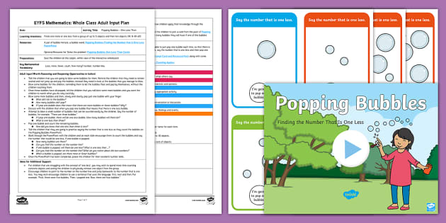 * NEW * EYFS Maths Popping Bubbles One Less Plan and Resource Pack