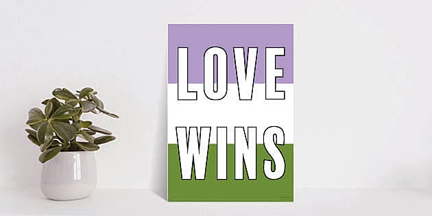 Love Wins Genderqueer Postcard | Twinkl Party (teacher made)