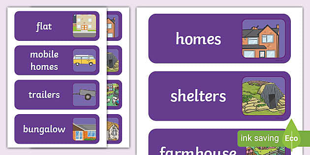 Different Types of Homes Word Cards (Teacher-Made) - Twinkl