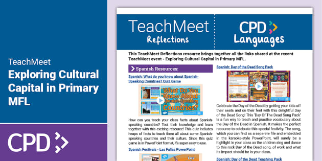 TeachMeet Reflections - Exploring Cultural Capital in Primary MFL TeachMeet Reflections - Exploring Cultural Capital in Primary MFL