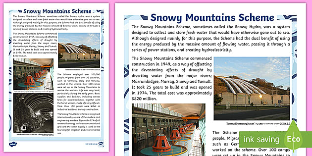 * NEW * Snowy Mountains Scheme Fact File