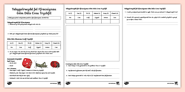Tebygolrwydd fel Ffracsiynau - Gweithgaredd Dis Creu Trychfilod