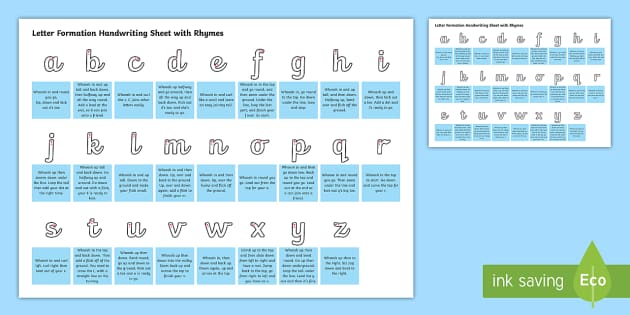 Cursive Letter Formation Handwriting Sheet With Rhymes Letter