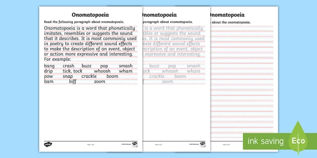 Onomatopoeia Handwriting Worksheet / Worksheet