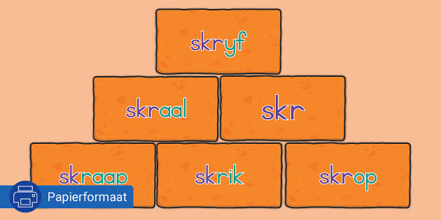 Gr 2 Klanke Woordmuurkaarte skr- - Twinkl