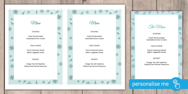 Blue Snowflake Editable Menu (Hecho por educadores) - Twinkl