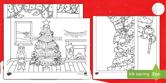The Decorations on the Christmas Tree Colouring Sheets