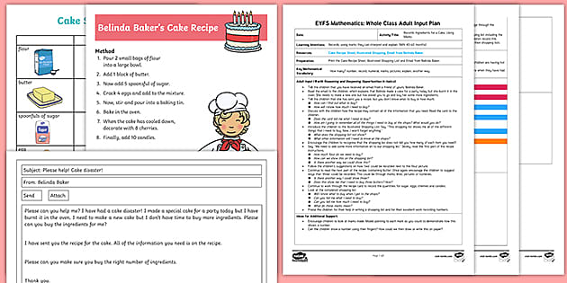 EYFS Maths: Records Ingredients for a Cake Using Marks Whole Class ...
