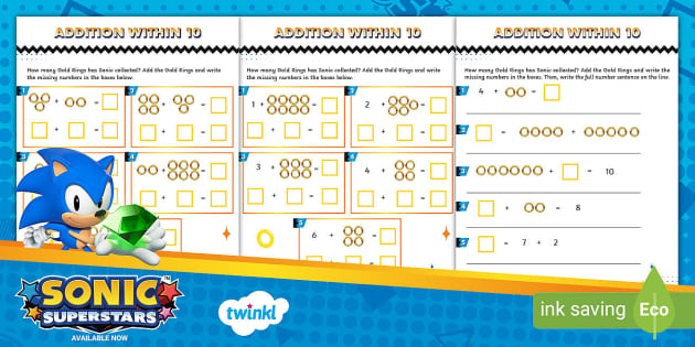 FREE! - 👉 Sonic: Addition within 10 (teacher made)