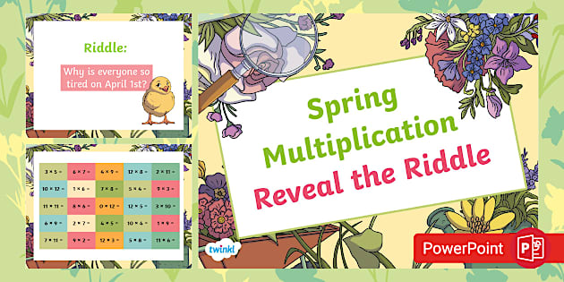 Third Grade Spring Multiplication Reveal the Riddle - Twinkl