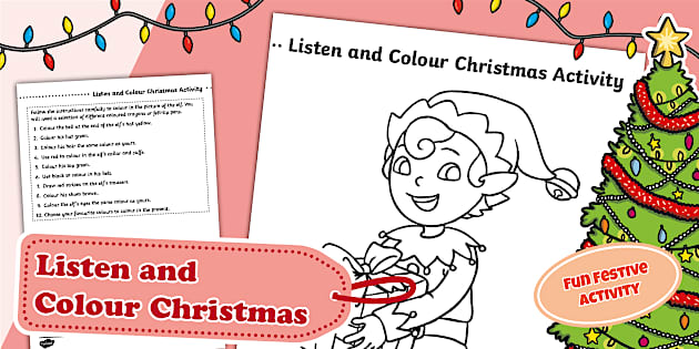 Listen and Colour Christmas Activity - Twinkl - KS1