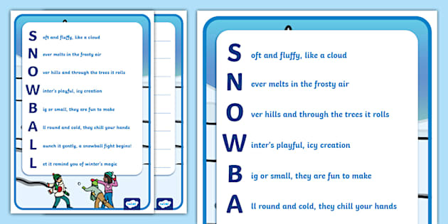 Snowball Acrostic Poem Example (Teacher-Made) - Twinkl