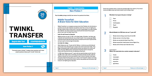 Transfer Mini-Test: Comprehension (Non-Fiction1) - Twinkl