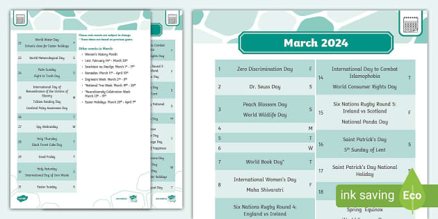 Teacher Planner: What's Happening in March? - Twinkl