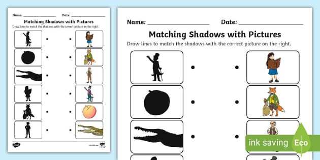 Roald Dahl Themed Shadow Matching Worksheet - Twinkl