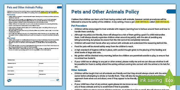 Policy for Childminders with Dogs and Other Pets - Twinkl