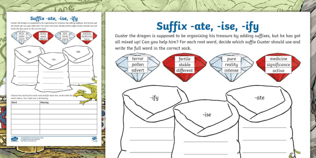 KS2 Adding the Suffixes -ise, -ate and -ify Worksheet