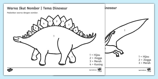 Sumber Mewarna Mengikut Nombor - Tema Dinosaur - Twinkl