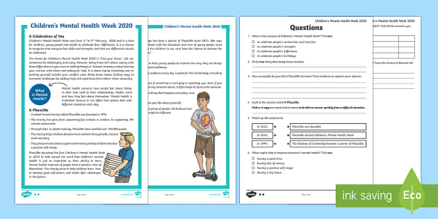 LKS2 Children's Mental Health Week Differentiated Reading Comprehension
