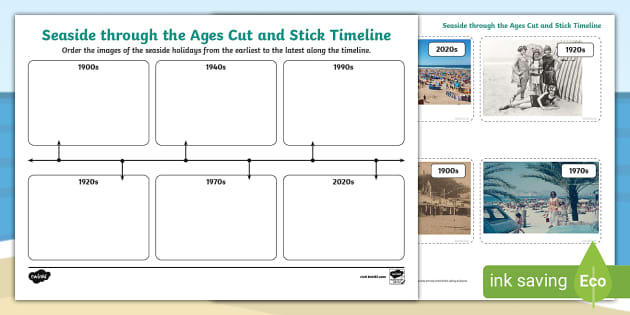 KS1 Seaside through the Ages Cut and Stick Timeline Activity