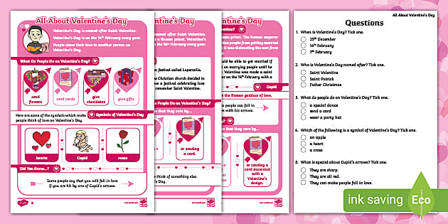 St. Valentine's Day KS1 Differentiated Reading Comprehension Activity
