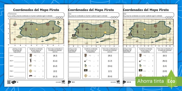 Guía de Trabajo: Coordenadas del Tesoro Pirata - Twinkl