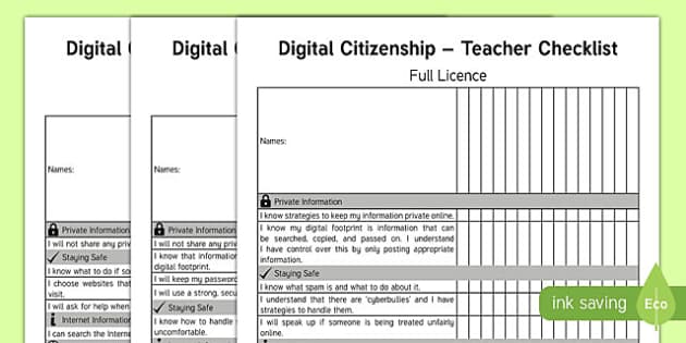 Digital Citizenship Teacher Checklist (teacher made)