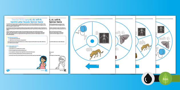 Phonics Canada: y,x,ch,sh,soft hard th Letter Sounds Spinner