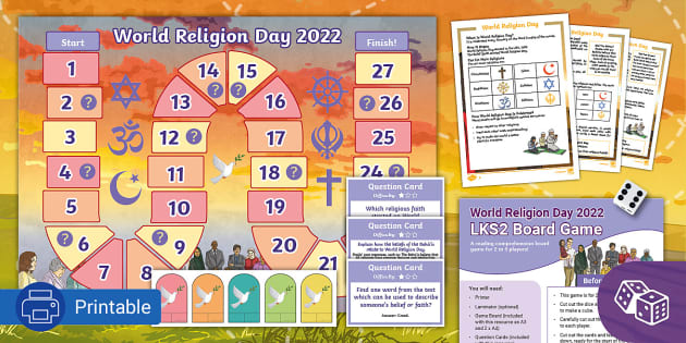 LKS2 World Religion Day Reading Comprehension Board Game Pack