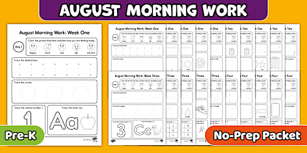 Prekindergarten August Morning Work Pack